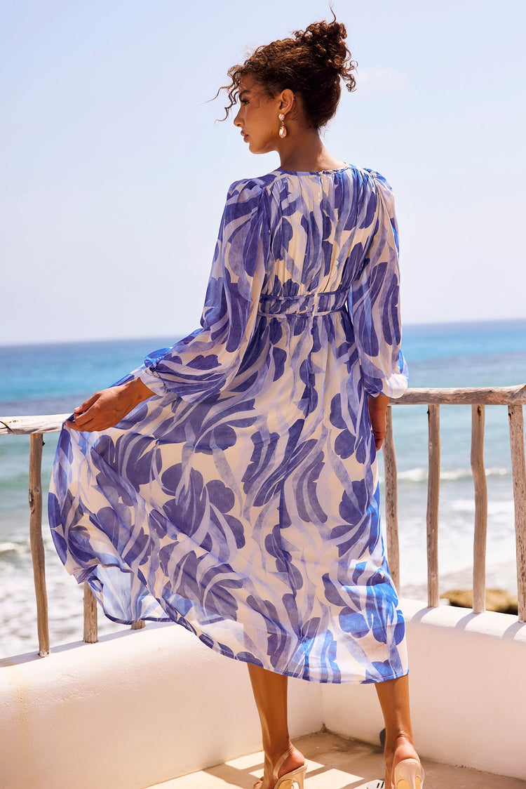 Palm Perfect Midi Dress - Blue Multi DRESSES Sage and Paije